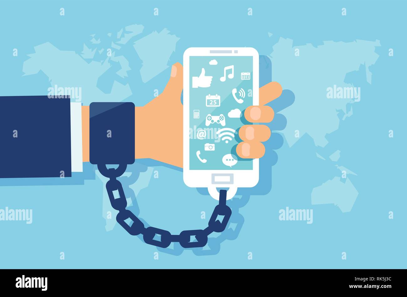 Smartphone and modern technology addiction concept. Vector of a ...