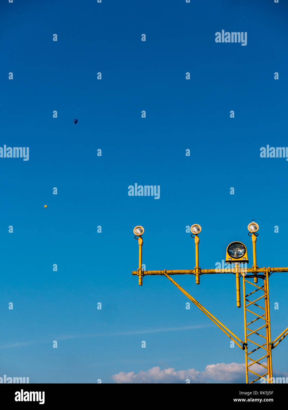 Close-up Image of airport signal lights for airplanes with blue sky ...