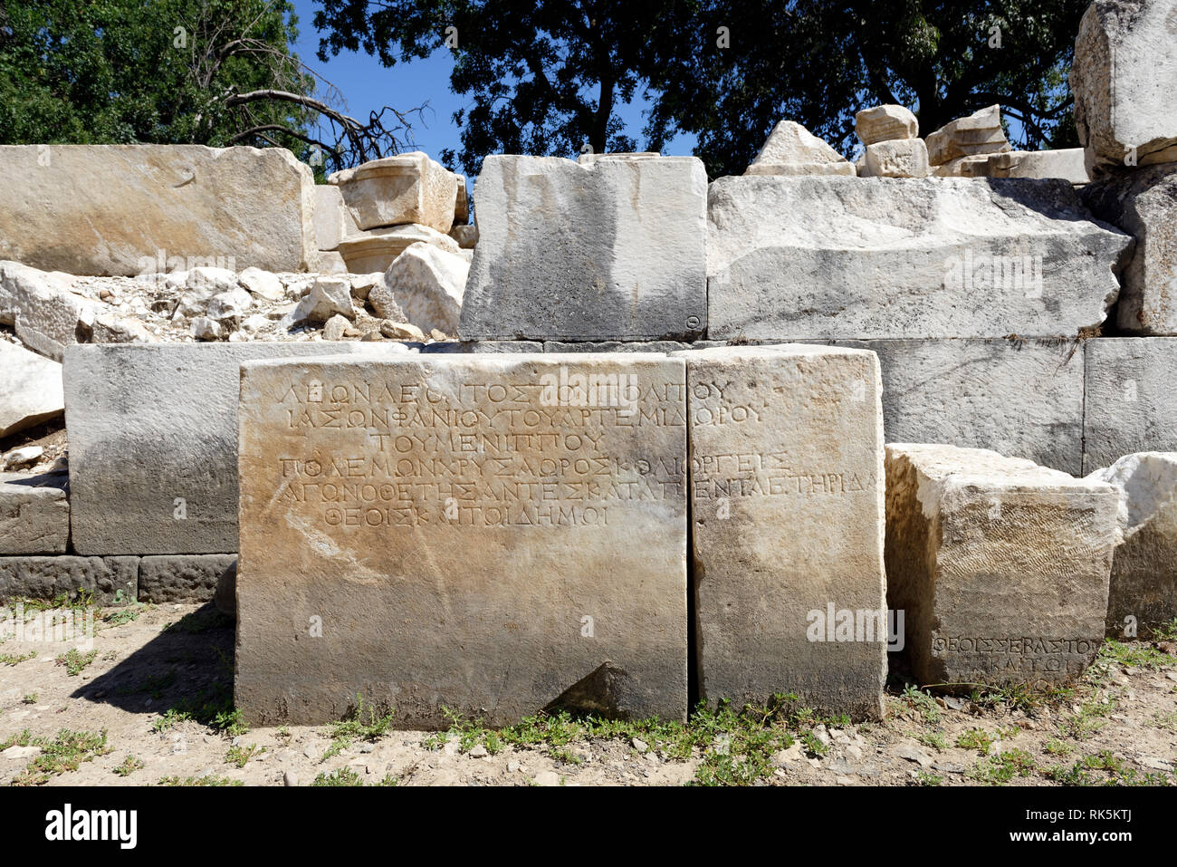 Greek inscriptions amongst the ruins of the stage - skene of the ...