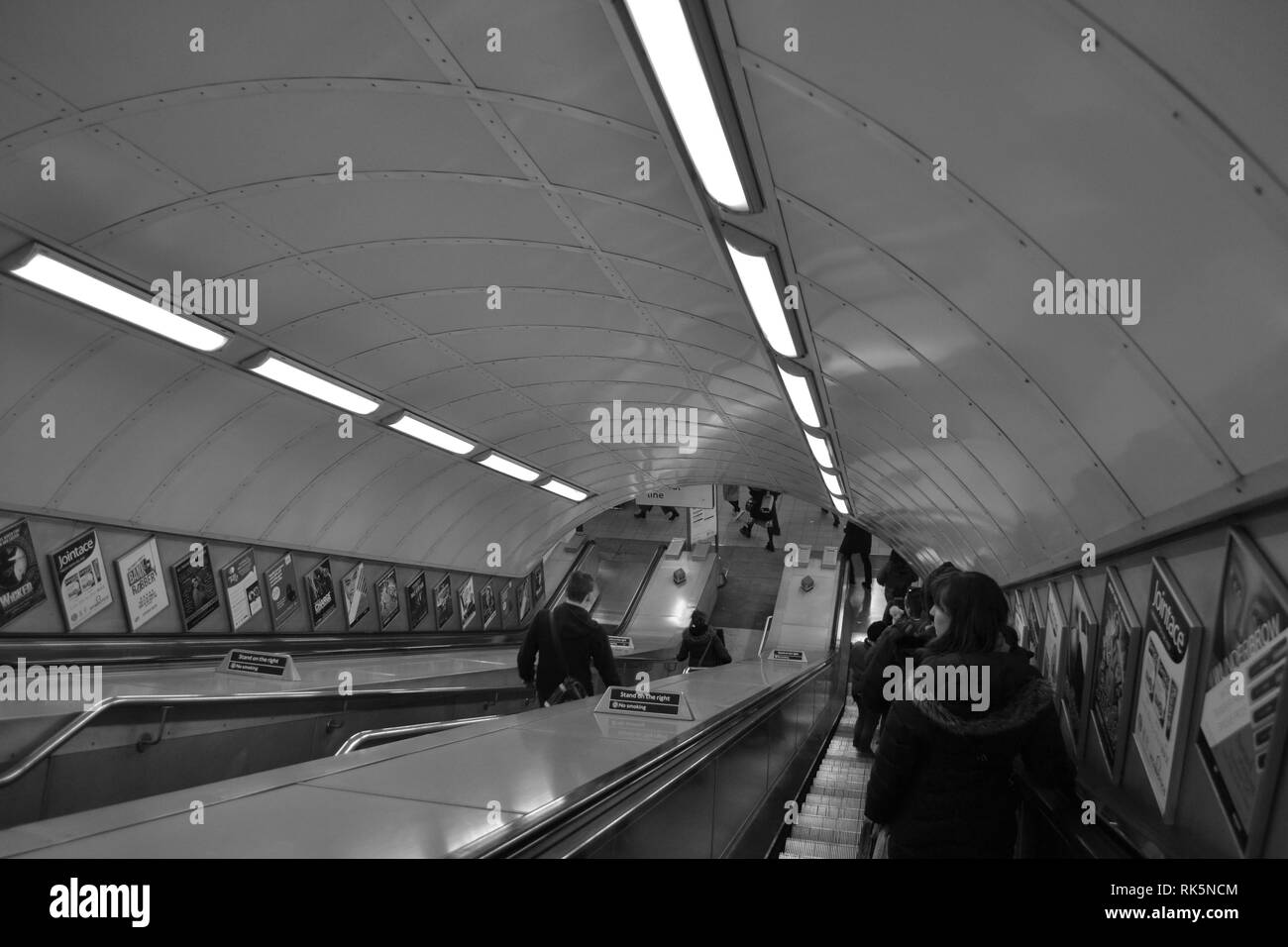 artistic perspective of London Underground interior escalators, England ...