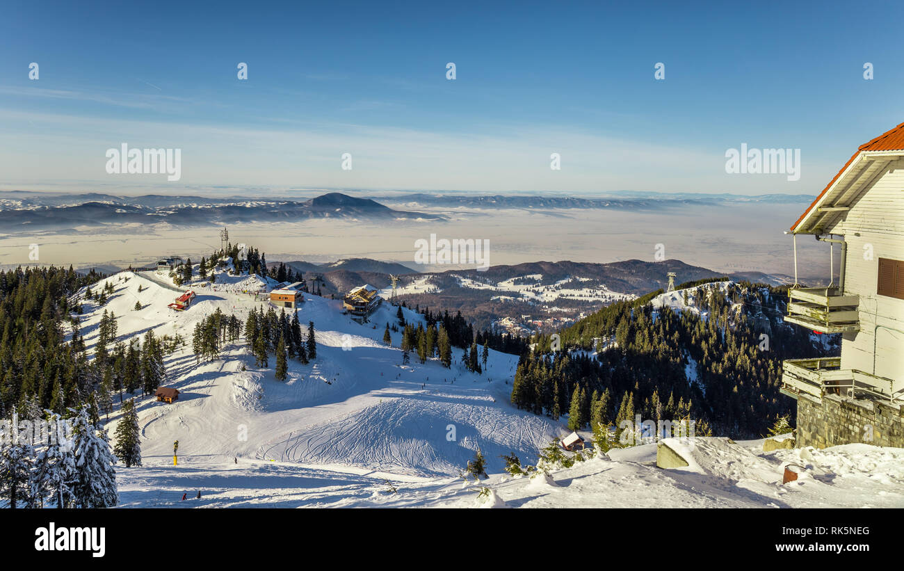 Skiing resort at Postavarul, Brasov, Transylvania, Romania Stock Photo ...
