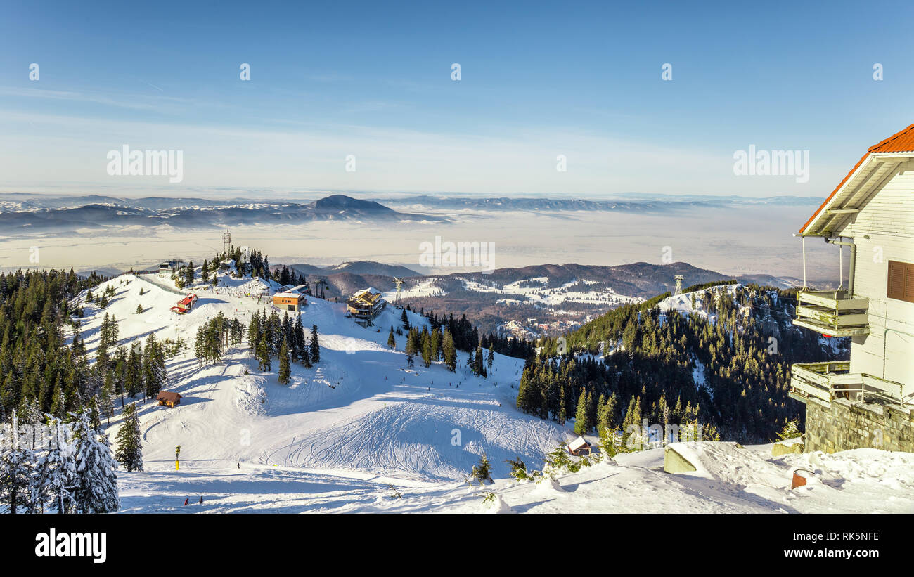 Skiing resort at Postavarul, Brasov, Transylvania, Romania Stock Photo ...