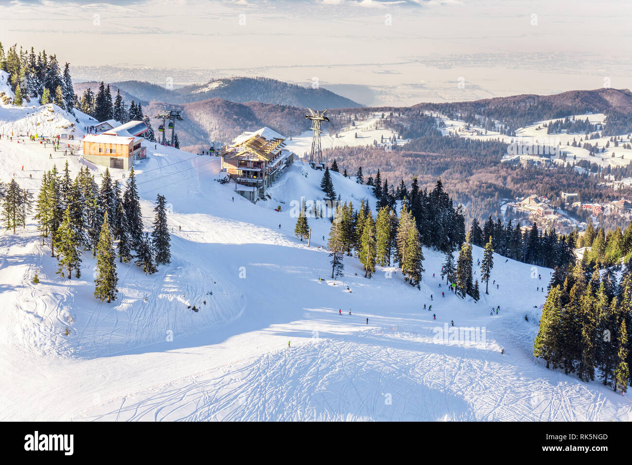 Skiing resort at Postavarul, Brasov, Transylvania, Romania Stock Photo ...