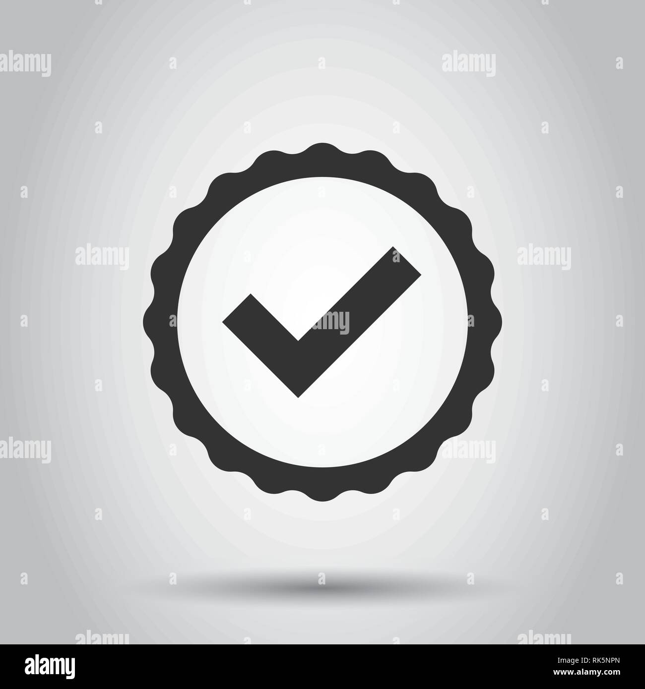 Approved certificate medal icon in flat style. Check mark stamp vector ...
