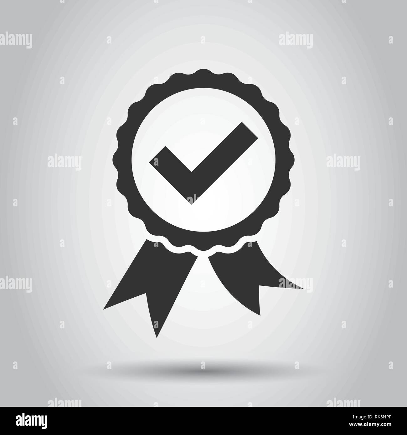 Approved certificate medal icon in flat style. Check mark stamp vector illustration on white ...