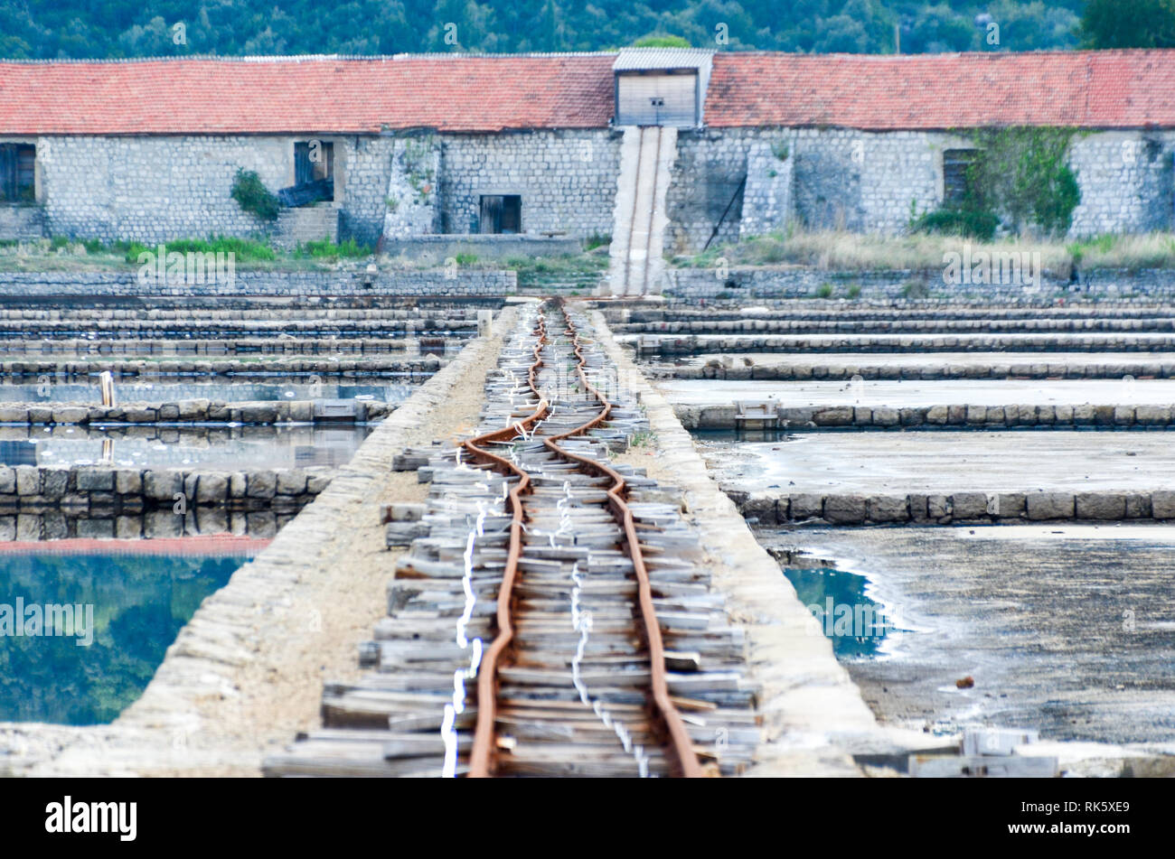 Railway to carry salt, in the salt pans of Ston, Croatia Stock Photo ...