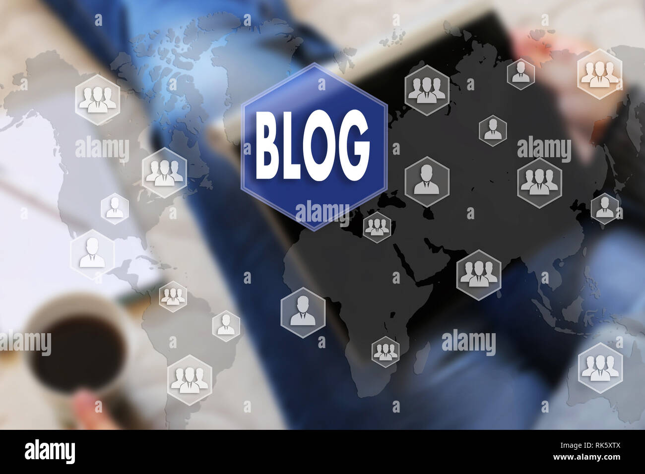 Blog on the touch screen with a blur the girl with the gadget ...