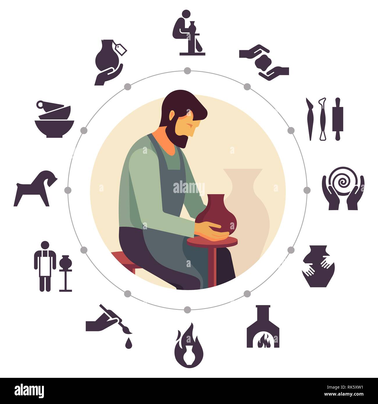 Ceramic dishes set and craft. Vector icon set of various kitchenware on ...