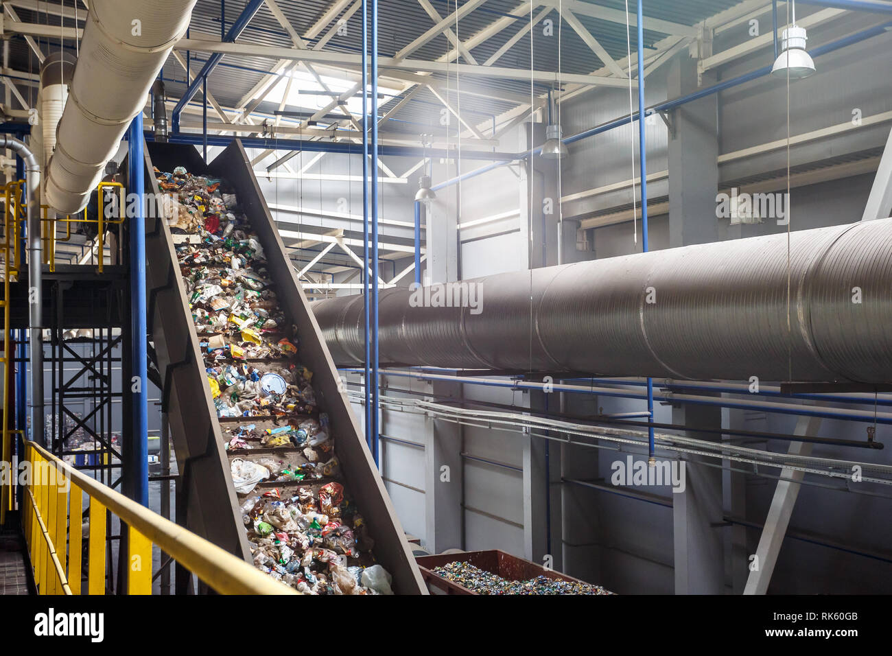 moving conveyor transporter on Modern waste recycling processing plant ...