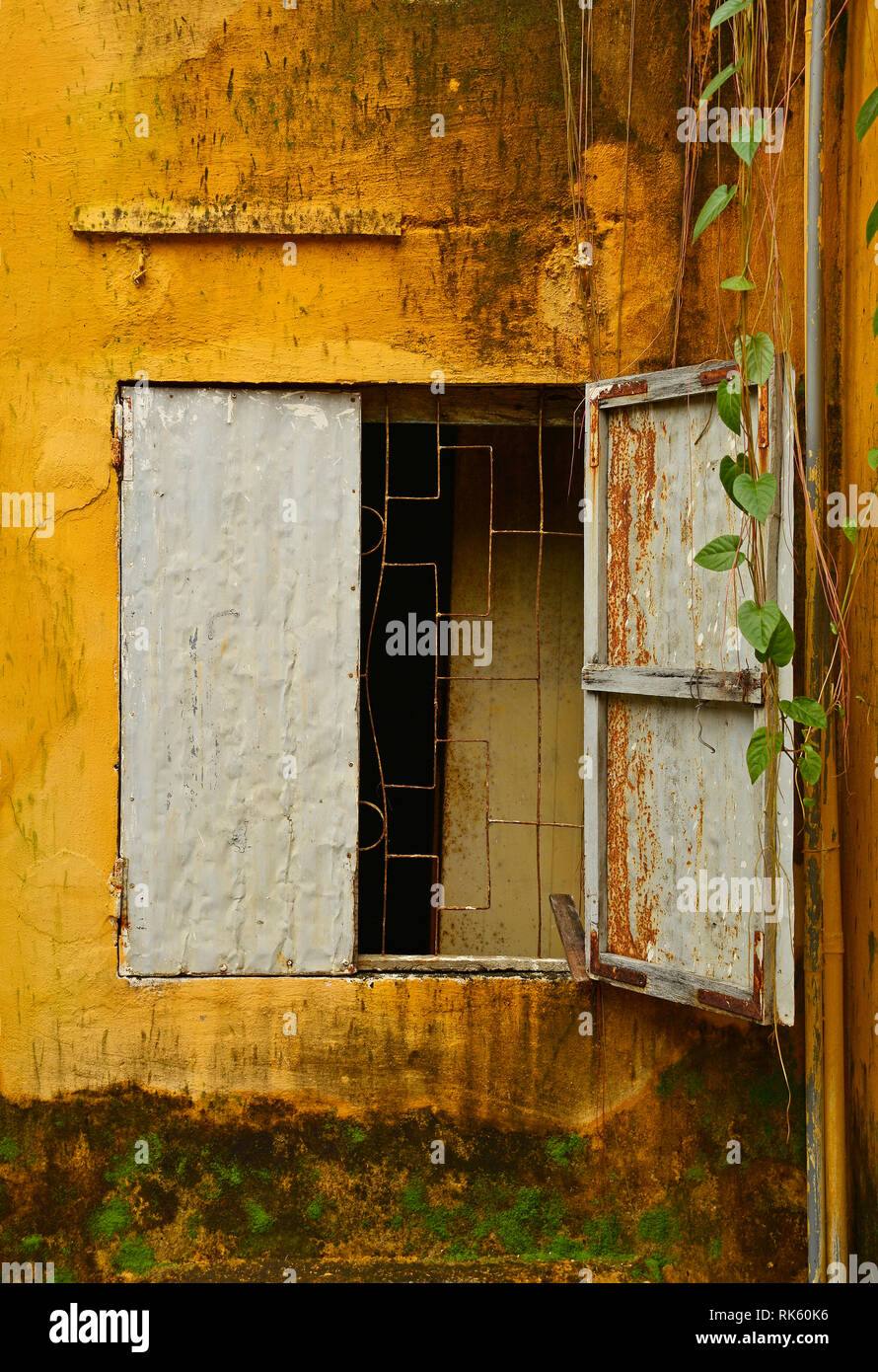 An old historic window with metal shutters in the historic UNESCO ...