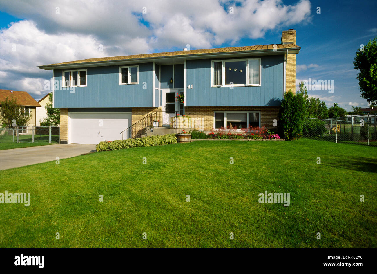 Residential House Exterior in Middle Class Neighborhood, MT, USA Stock ...