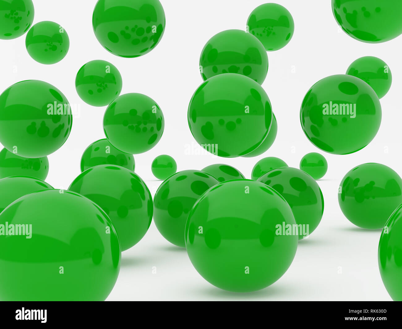 High resolution image green spheres. 3d illustration over white ...