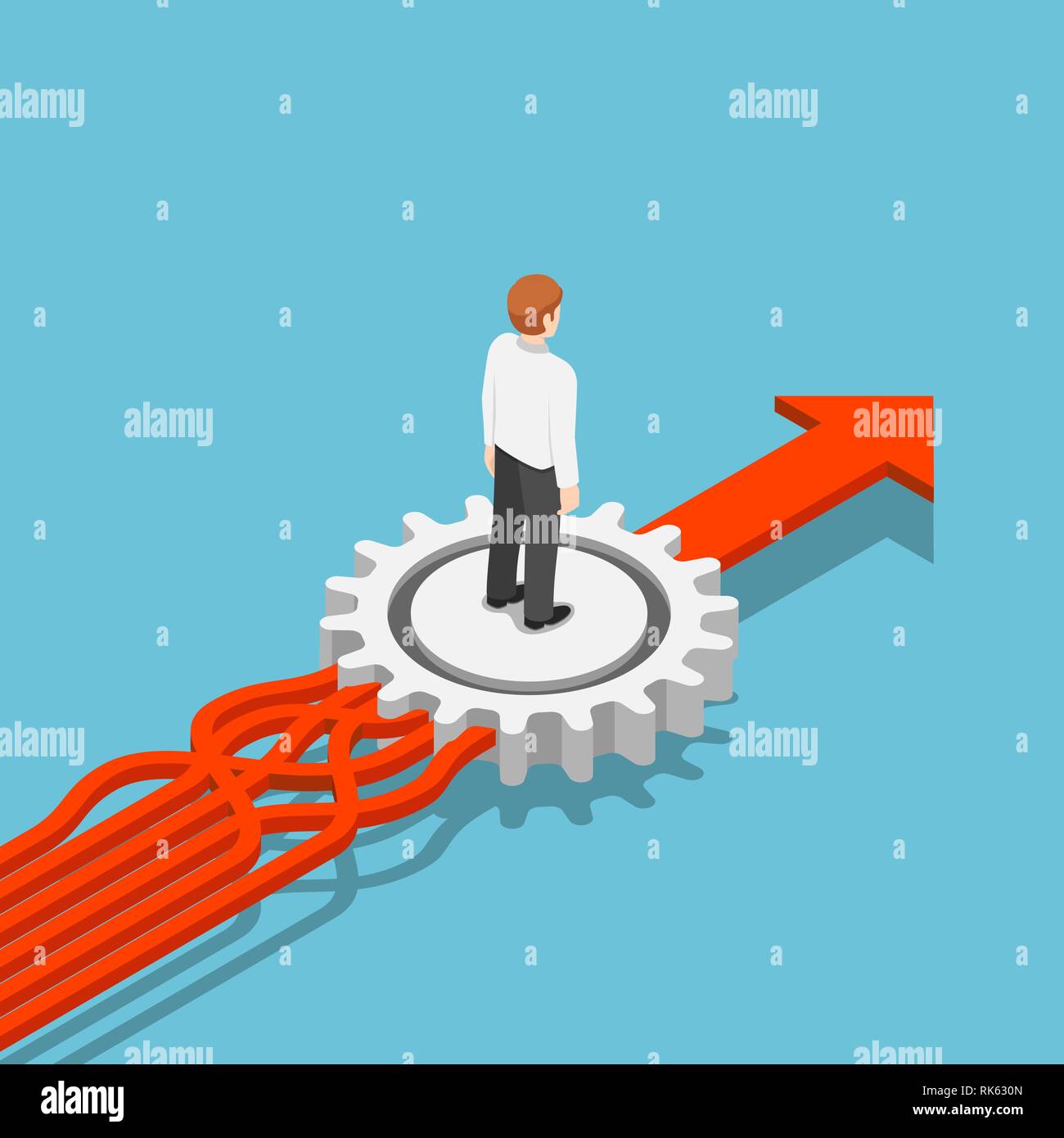 Flat 3d isometric tangled arrows is arranged orderly by gear. Business ...