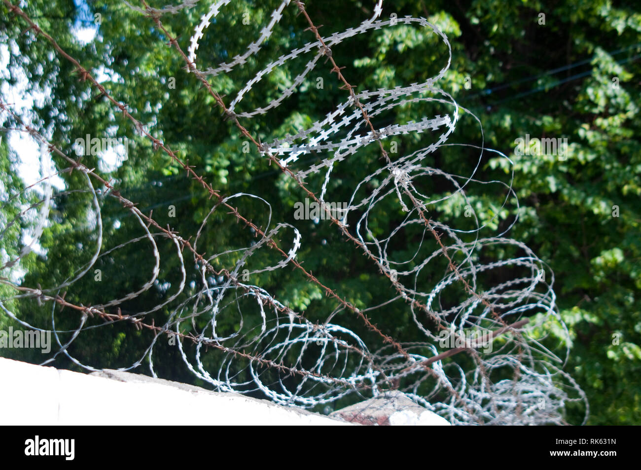 High resolution image. Territory fenced with a fence with a wire Stock ...