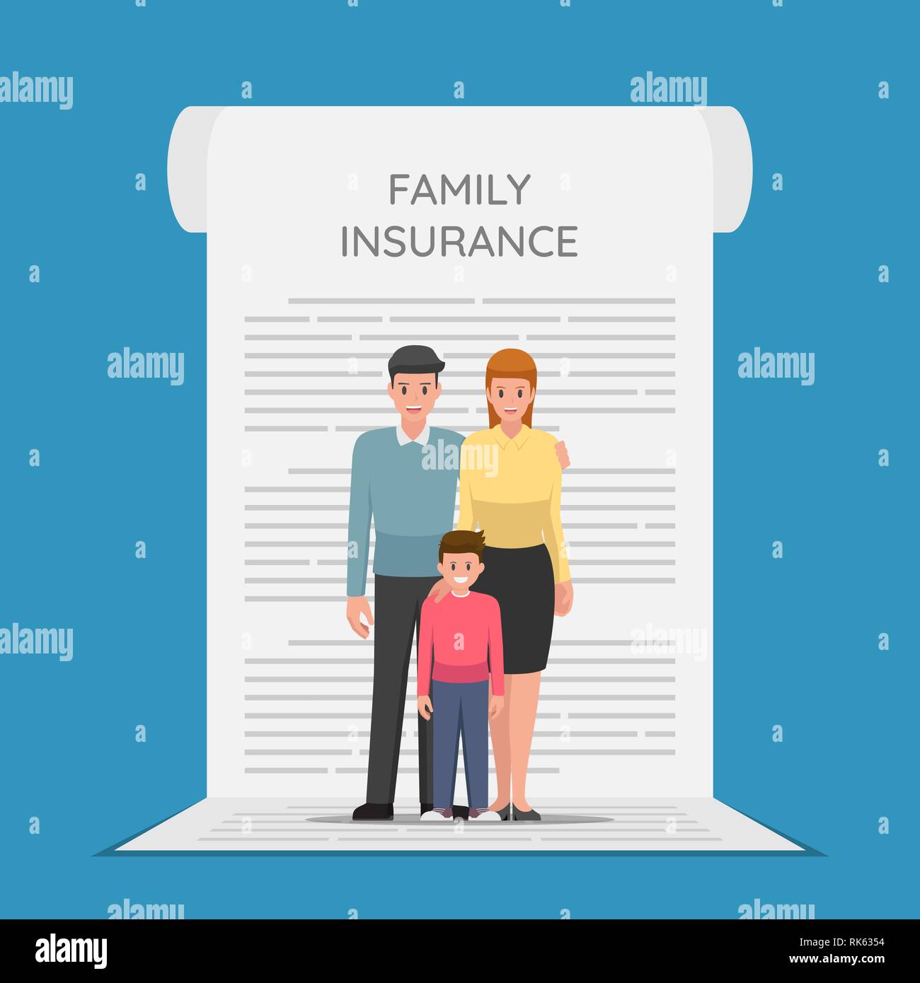 Family Members are standing on the insurance policy document. Health ...