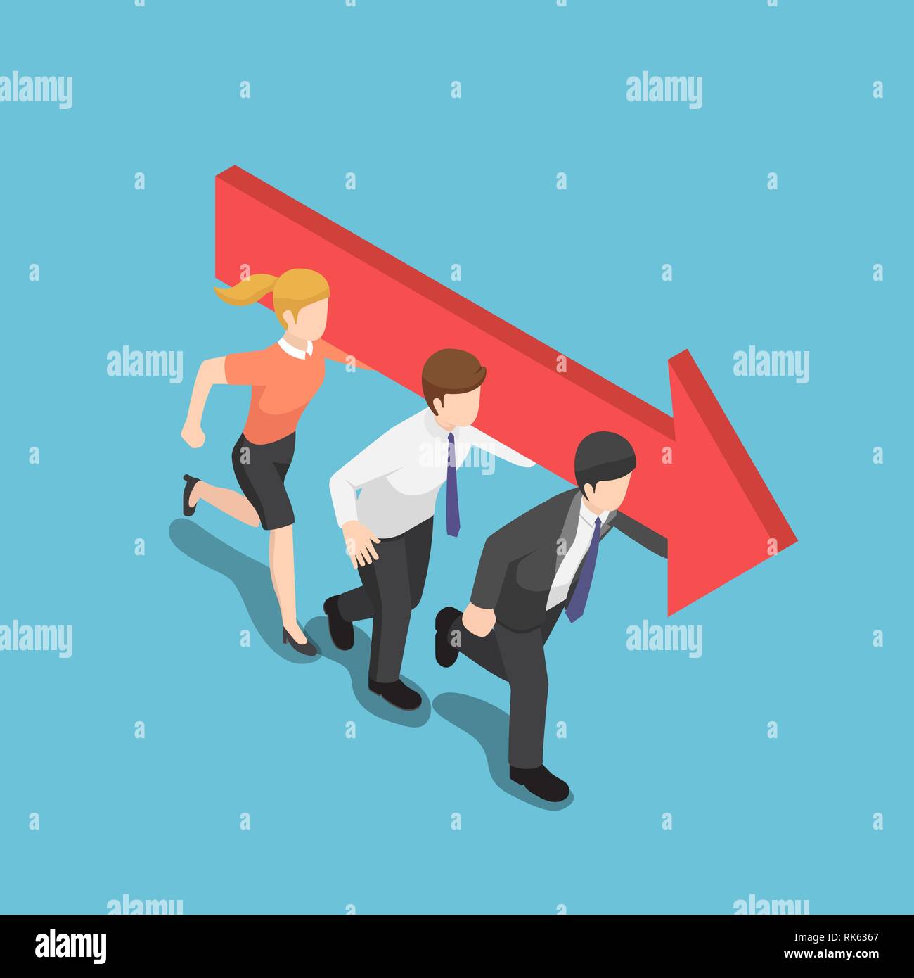 Flat 3d isometric business people carry an arrow and move forward ...