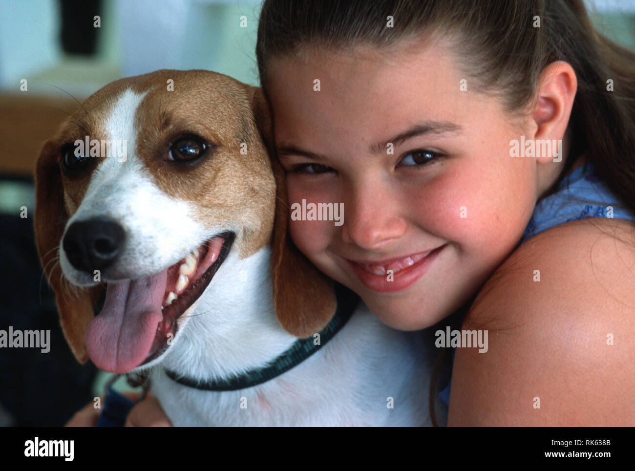 Young girl and Her Pet Beagle Smile for the Camera, USA Stock Photo - Alamy