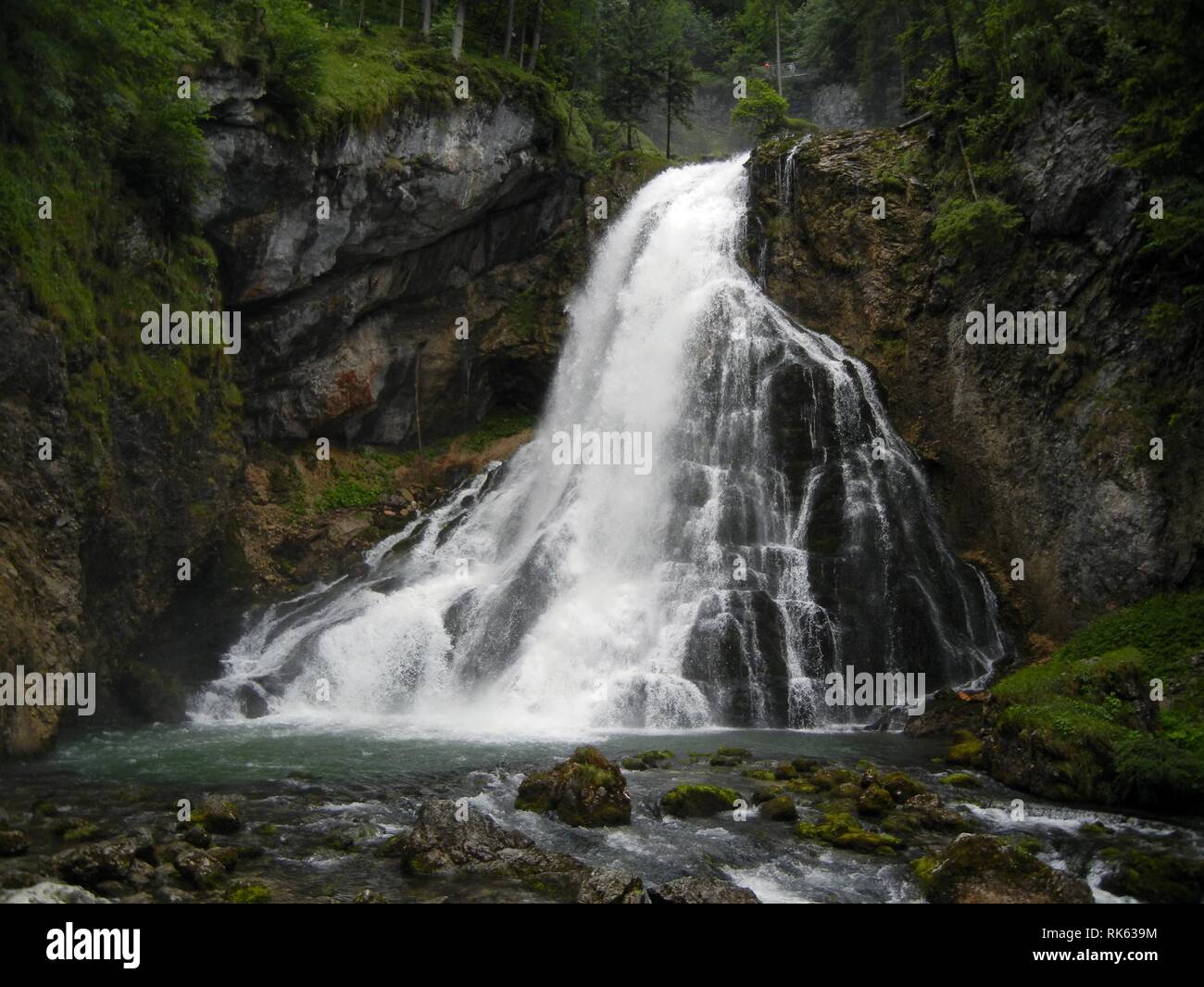 Impressive waterfall in Golling "Schwarzbachfall" (Austria, near ...