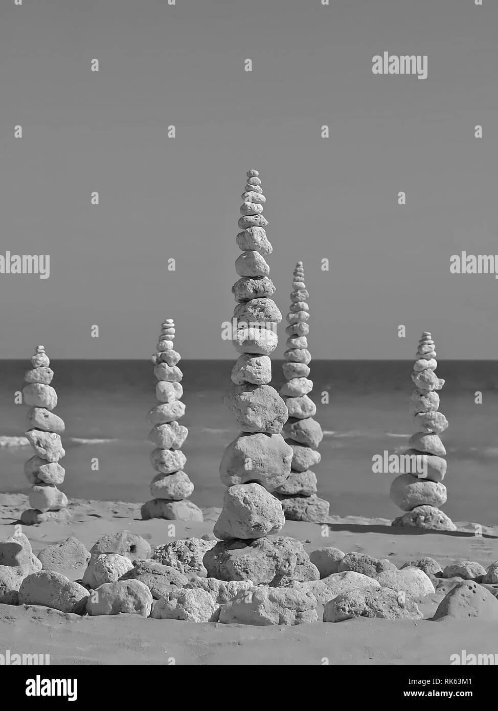Piles of Stones, pebbles or stack of stones at the beach stand for ...