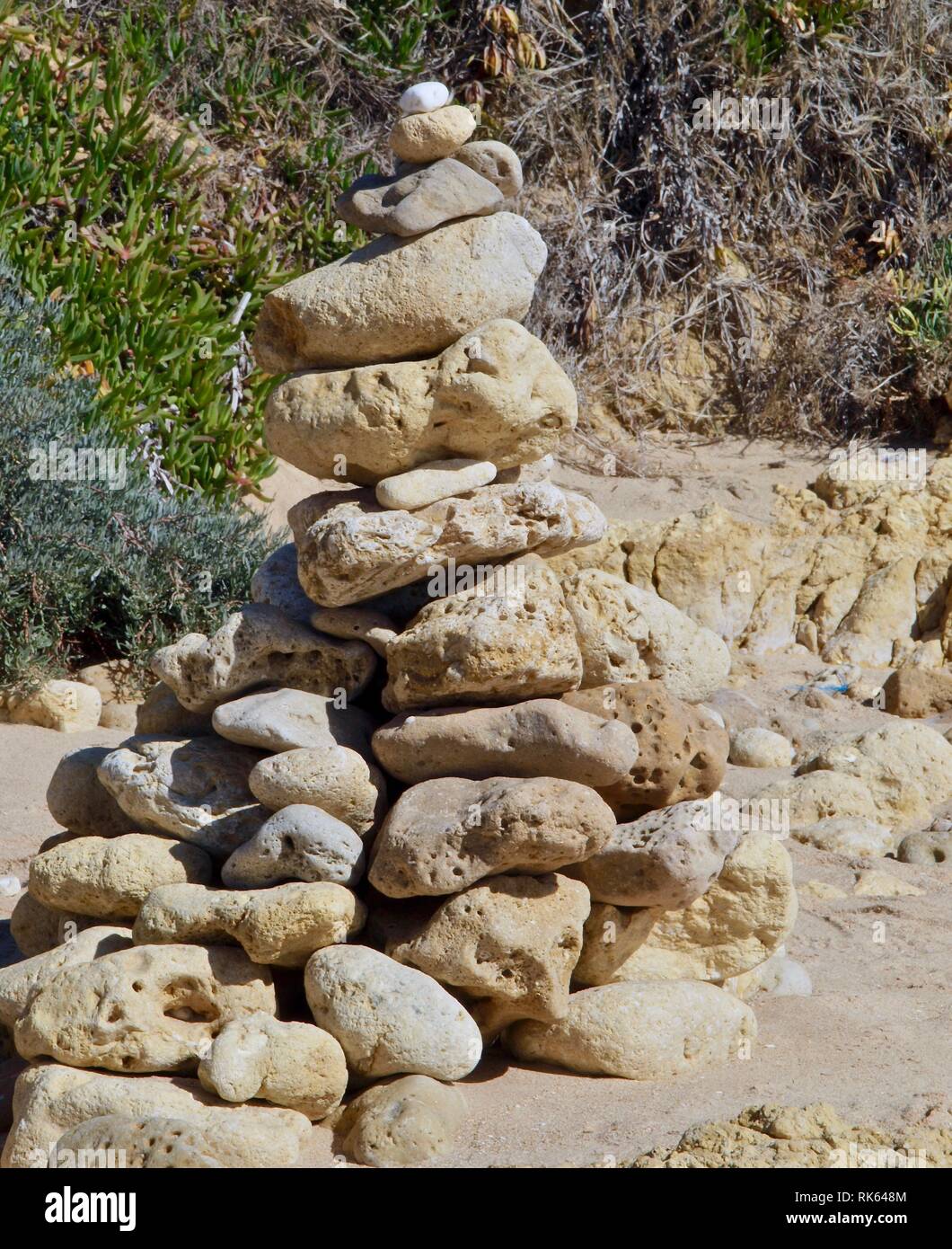 Piles of Stones, pebbles or stack of stones at the beach stand for ...