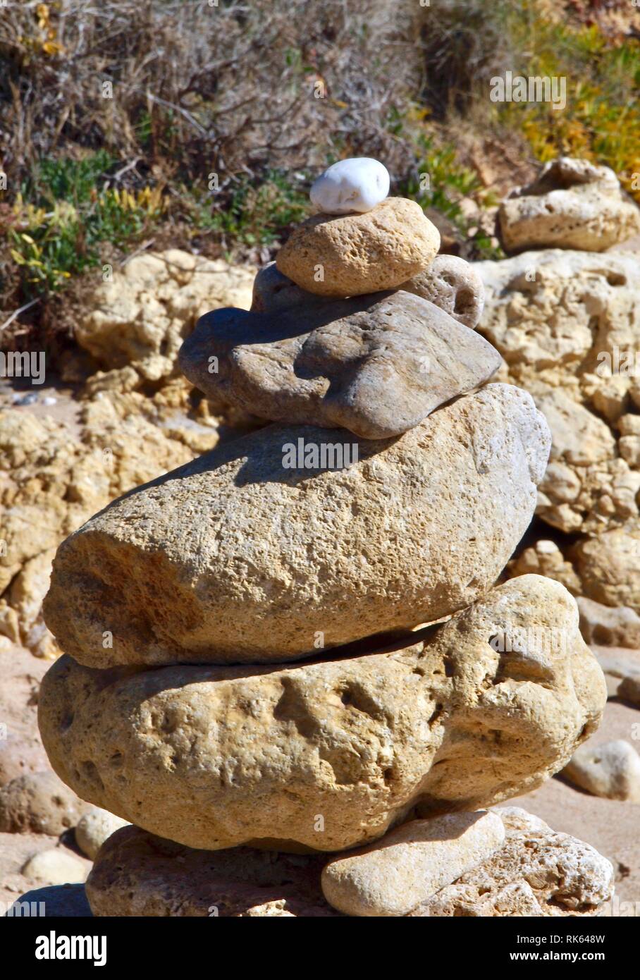 Piles of Stones, pebbles or stack of stones at the beach stand for ...