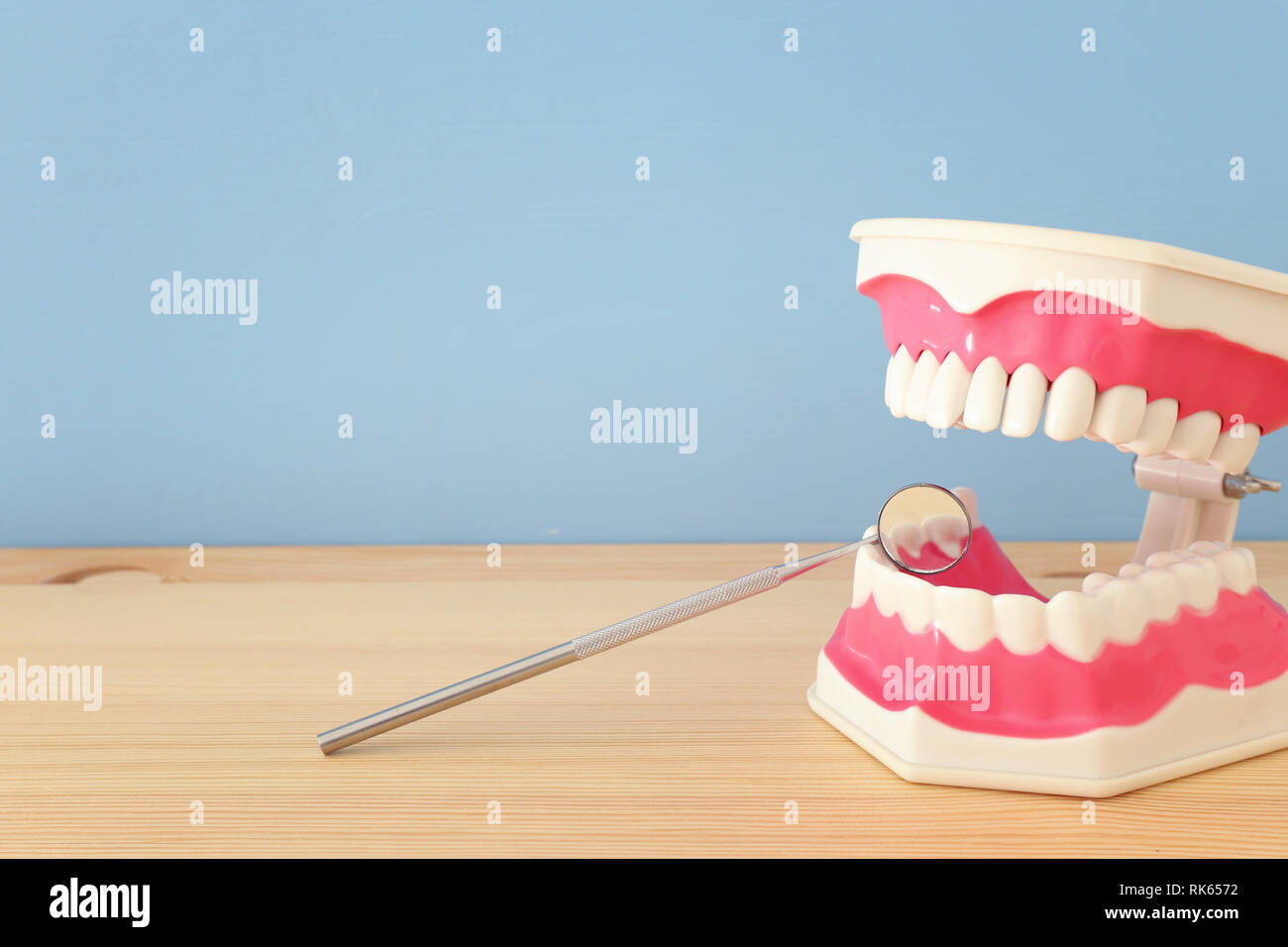 Dental care tools use for dentist and plastic teeth model in the clinic ...