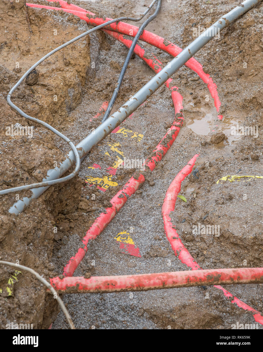 Red high power cables near an electrical substation Stock Photo - Alamy