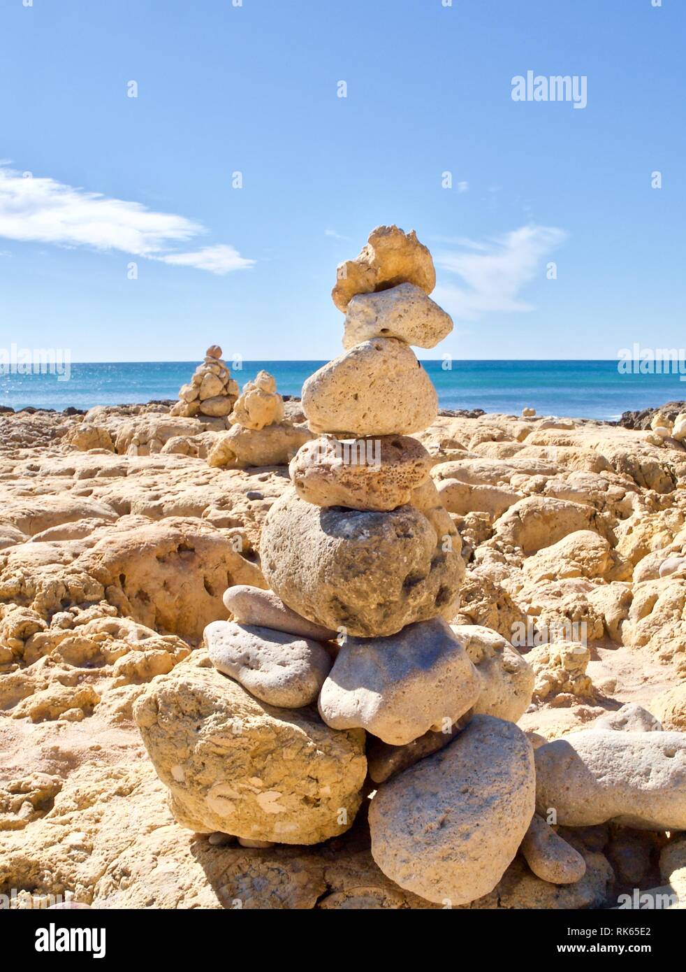 Piles of Stones, pebbles or stack of stones at the beach stand for ...