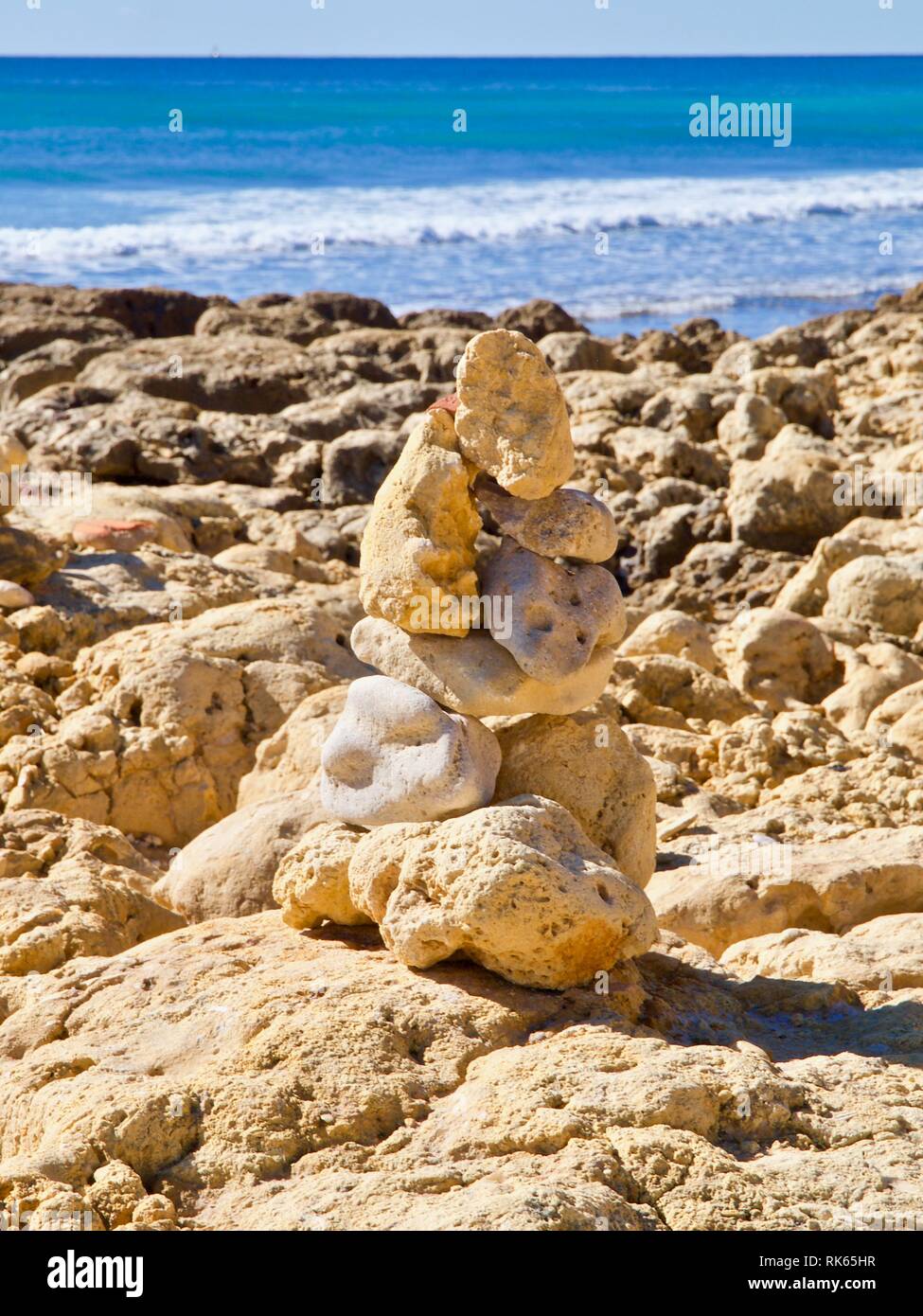 Piles of Stones, pebbles or stack of stones at the beach stand for ...