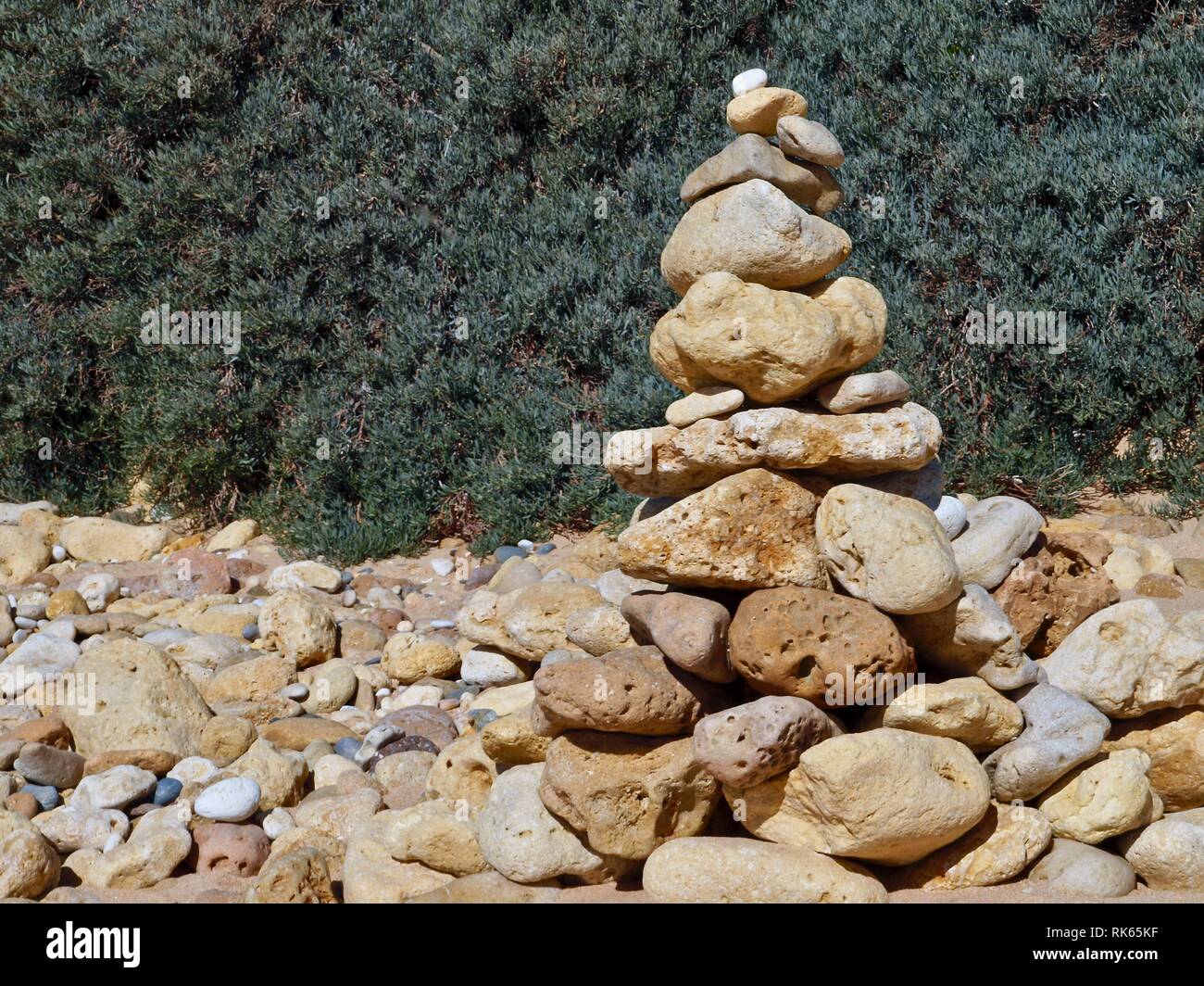 Piles of Stones, pebbles or stack of stones at the beach stand for ...