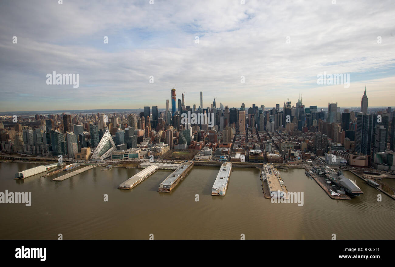 Aerial view of hell's kitchen and piers including VIA 57 West the ...