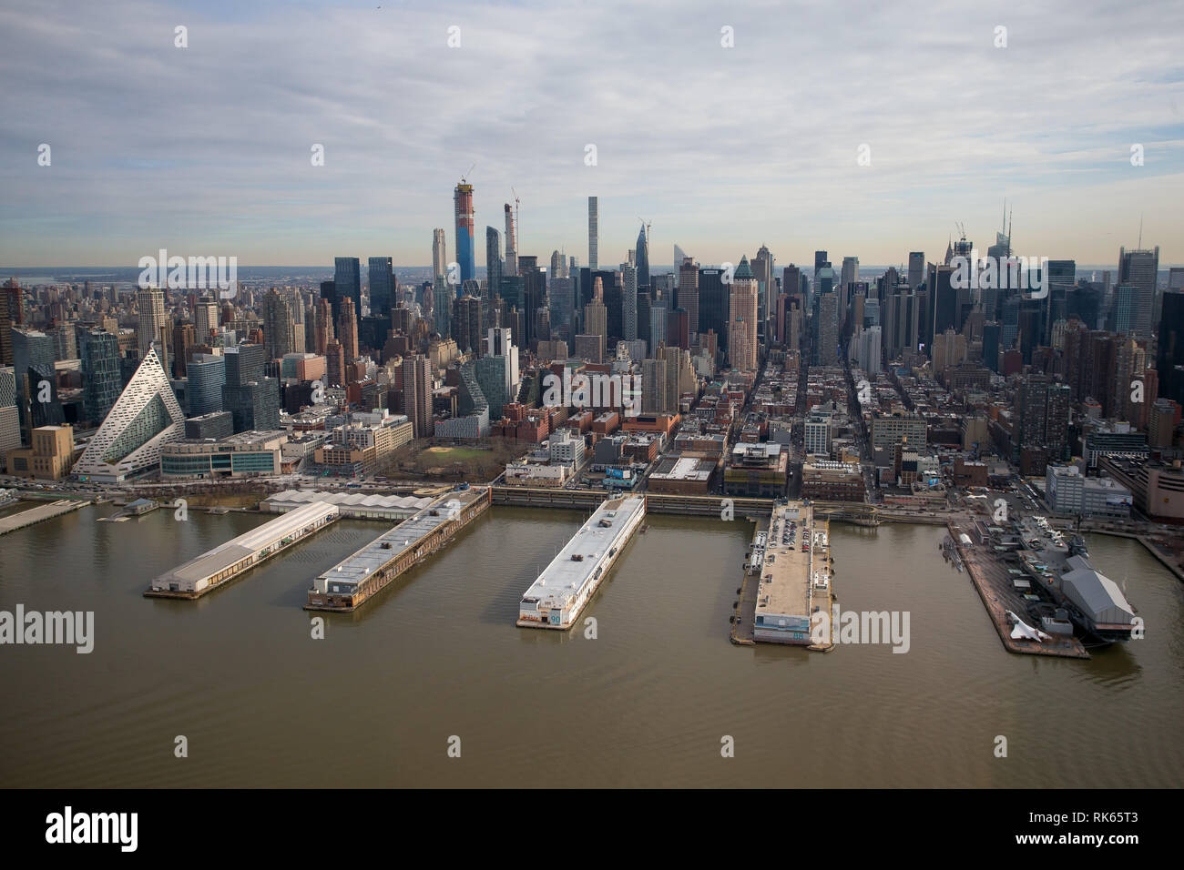 Aerial view of hell's kitchen and piers including VIA 57 West the ...