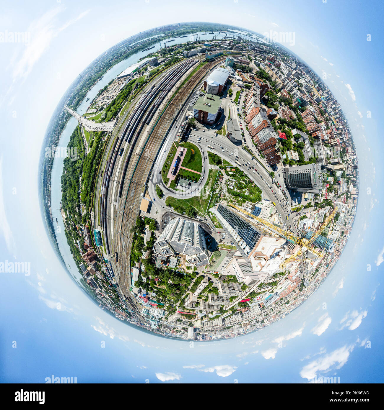 Aerial city view with roads, houses and buildings Stock Photo - Alamy
