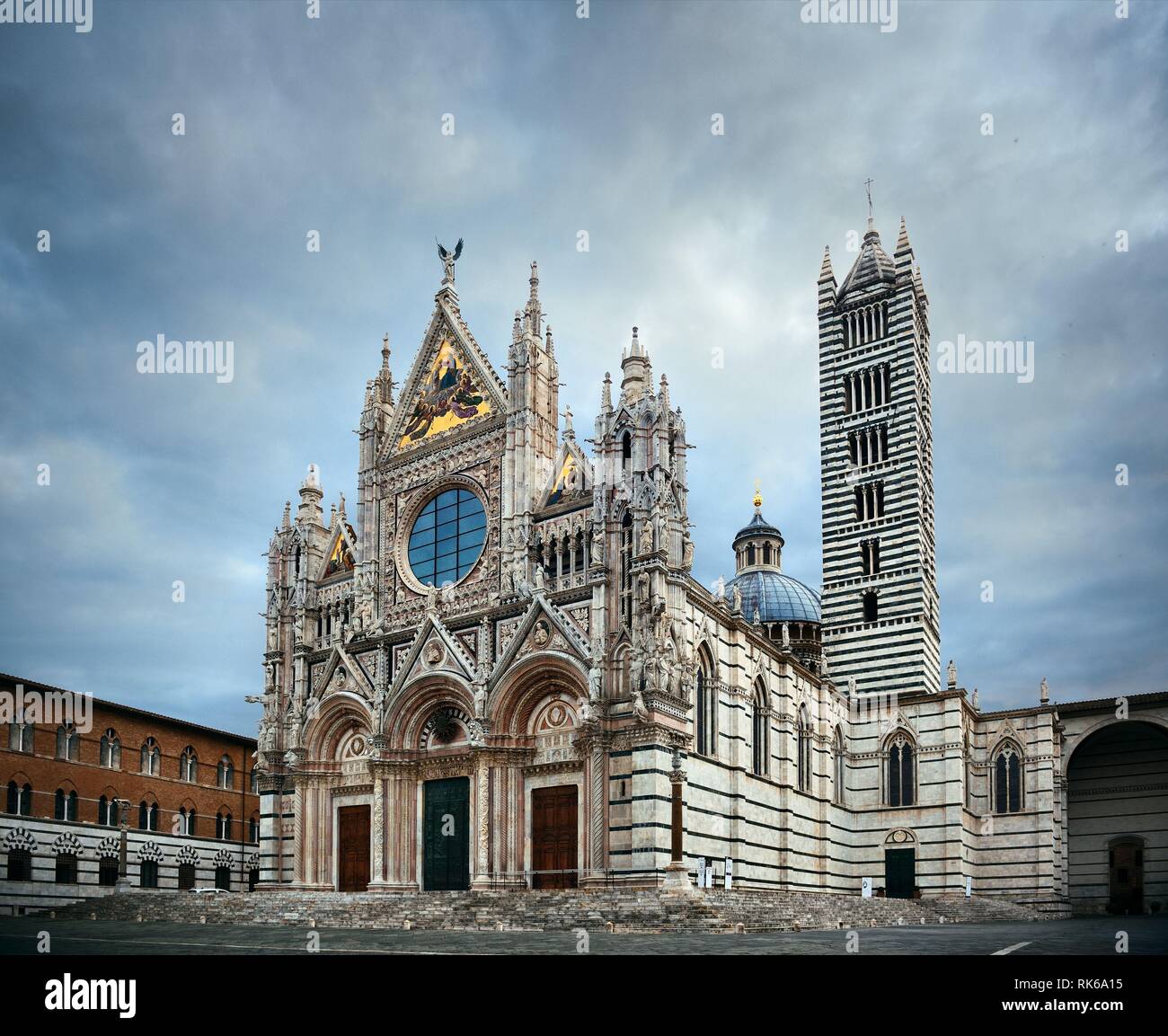 Siena Cathedral closeup as the famous landmark in medieval town in an ...