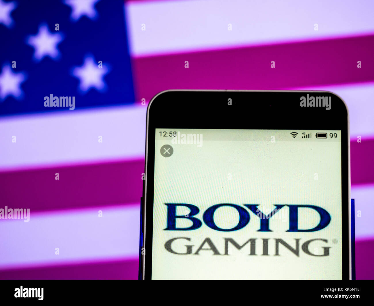 Boyd Gaming Hospitality company logo seen displayed on smart phone ...