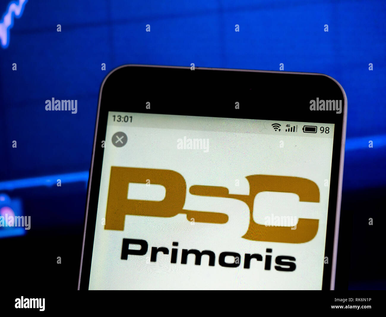 Primoris Services Corporation Company logo seen displayed on a smart ...
