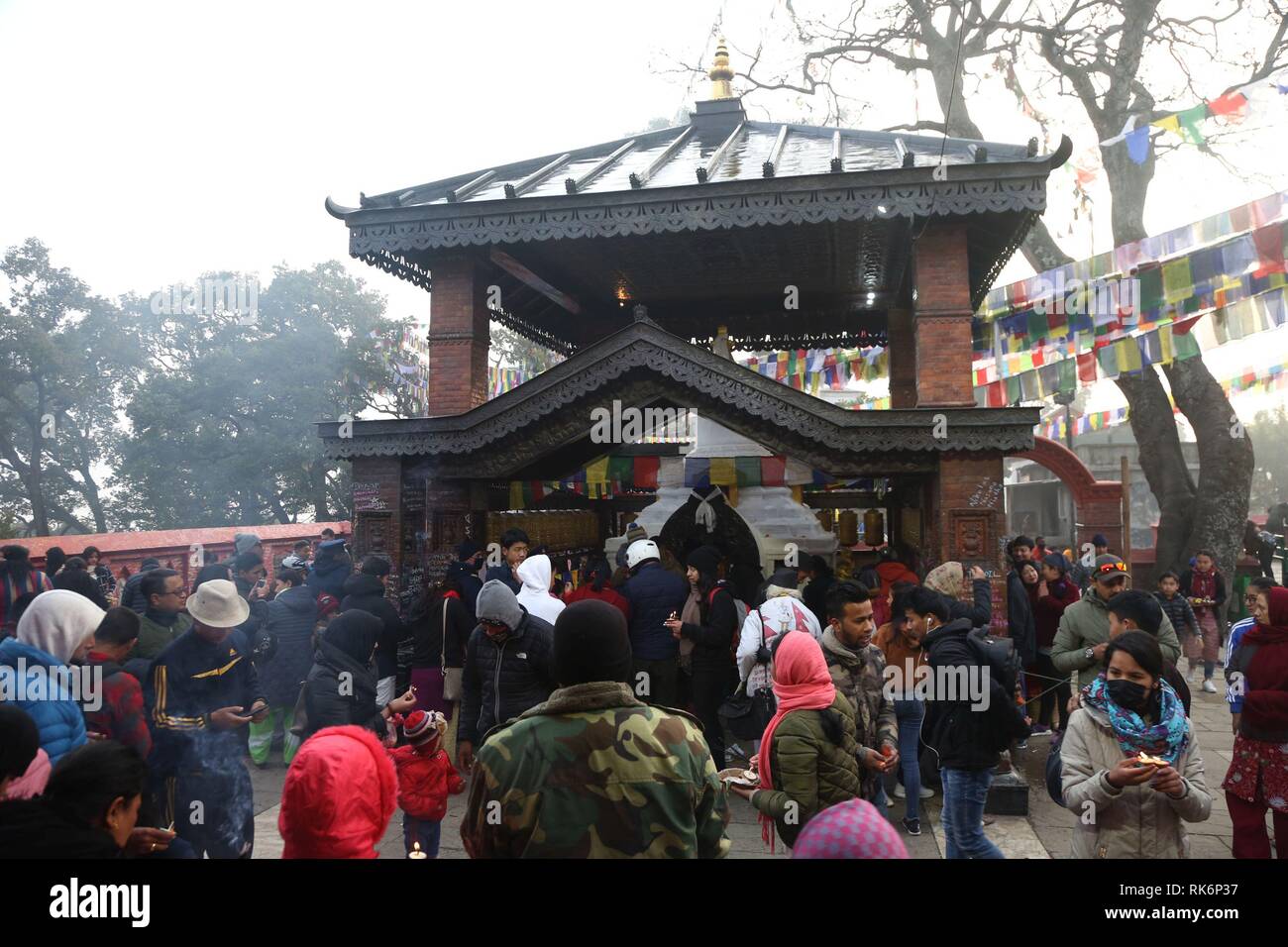 Kathmandu, Nepal. 10th Feb, 2019. Devotees gather to offer prayers to ...
