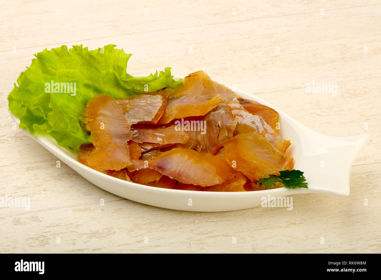 Smoked catfish fillet carpaccio Stock Photo - Alamy