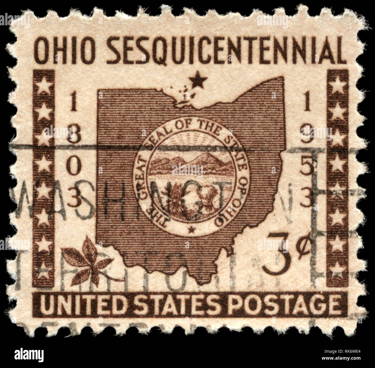 USA - CIRCA 1953: A Stamp printed in USA shows the Map and Ohio State ...