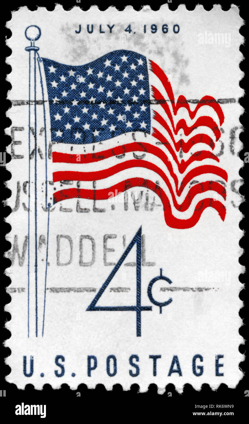 USA - CIRCA 1960: A Stamp printed in USA shows the U.S. Flag, with the ...