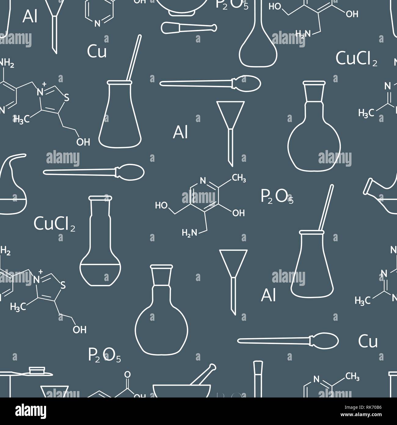 Scientific vector seamless pattern with flasks, test tubes, beakers ...