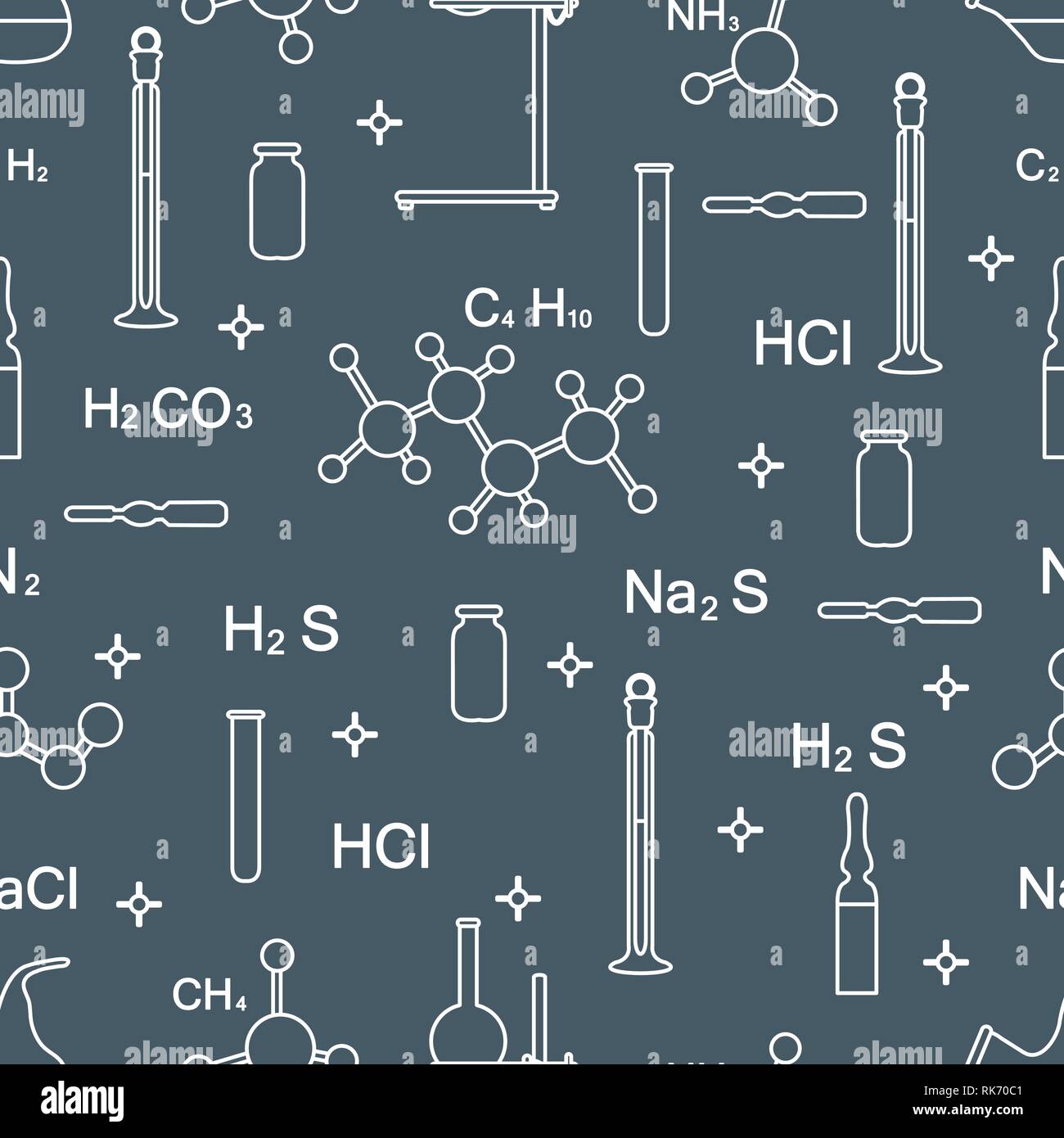 Scientific vector seamless pattern with flasks, test tubes, beakers ...