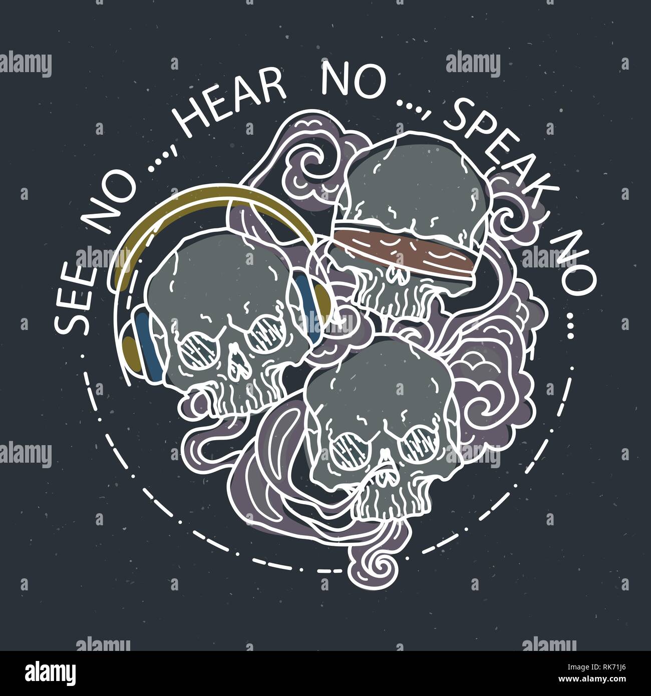 See no, hear no, speak no. Composition of three skulls. Vector ...
