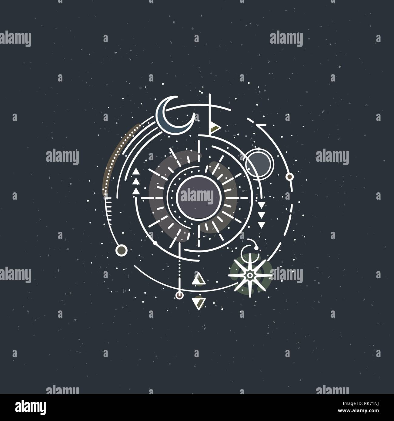 Vintage illustration of thin line sun of sacred. Vector graphic design ...