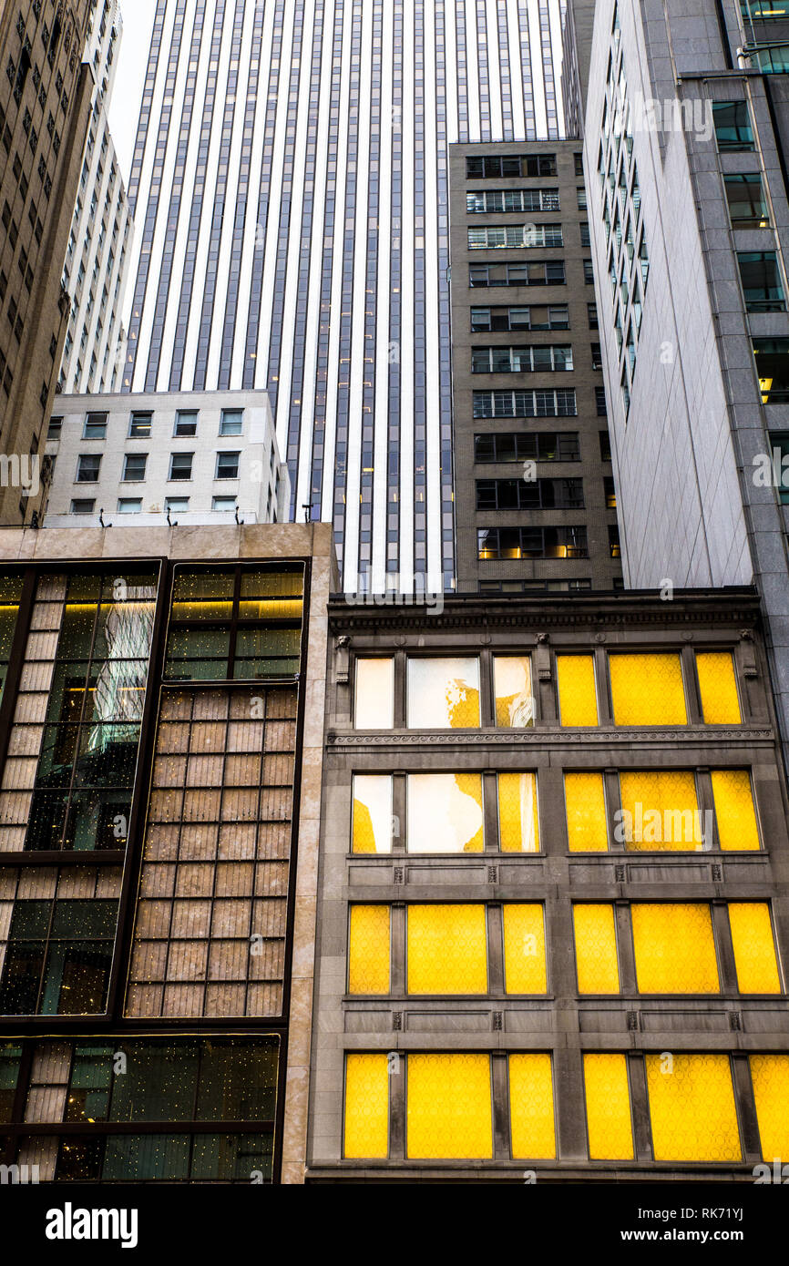 New York City cityscape of urban building facades of varying sizes and ...