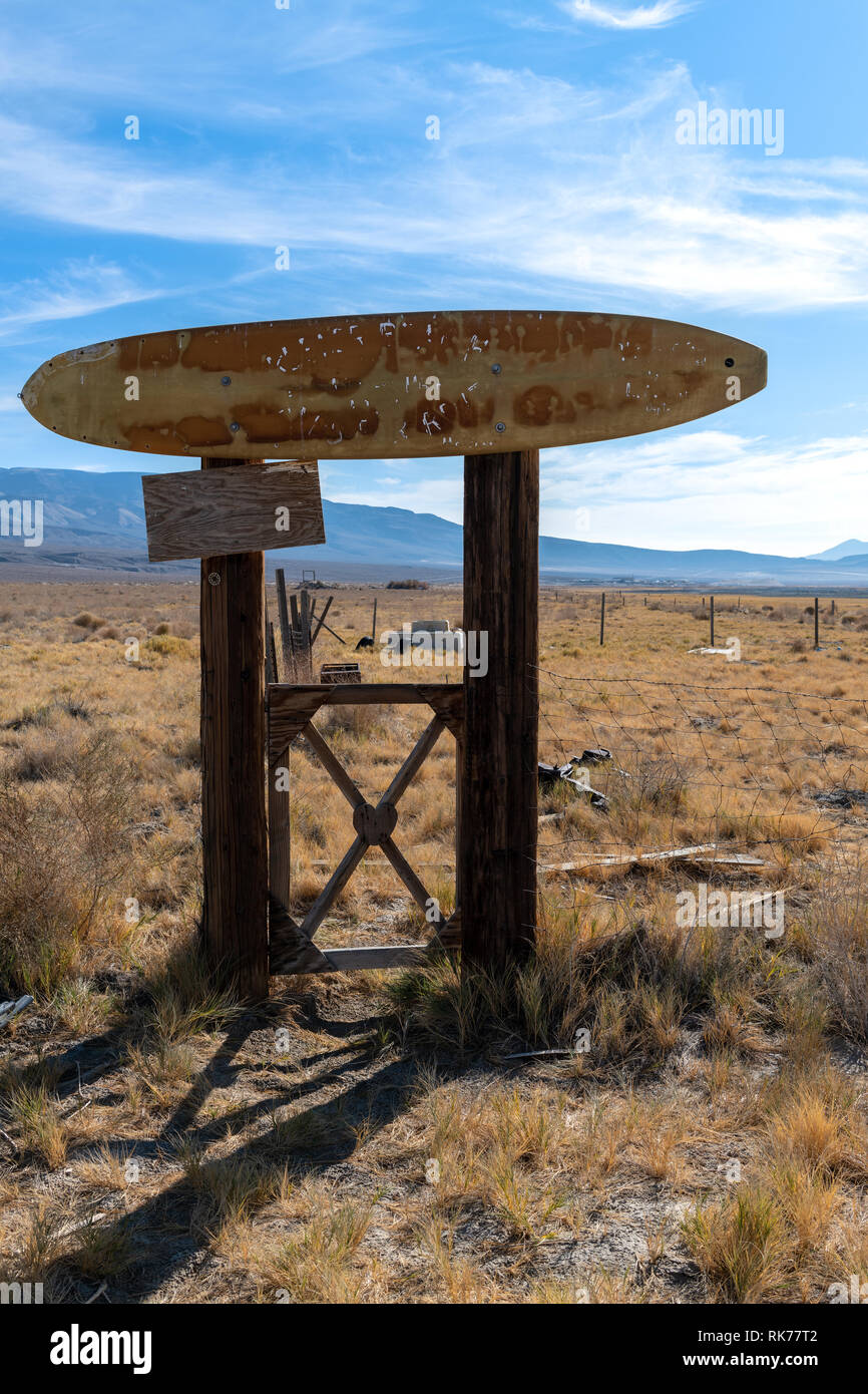 Illegible sign at an abandoned resort in Keeler, California, USA Stock ...