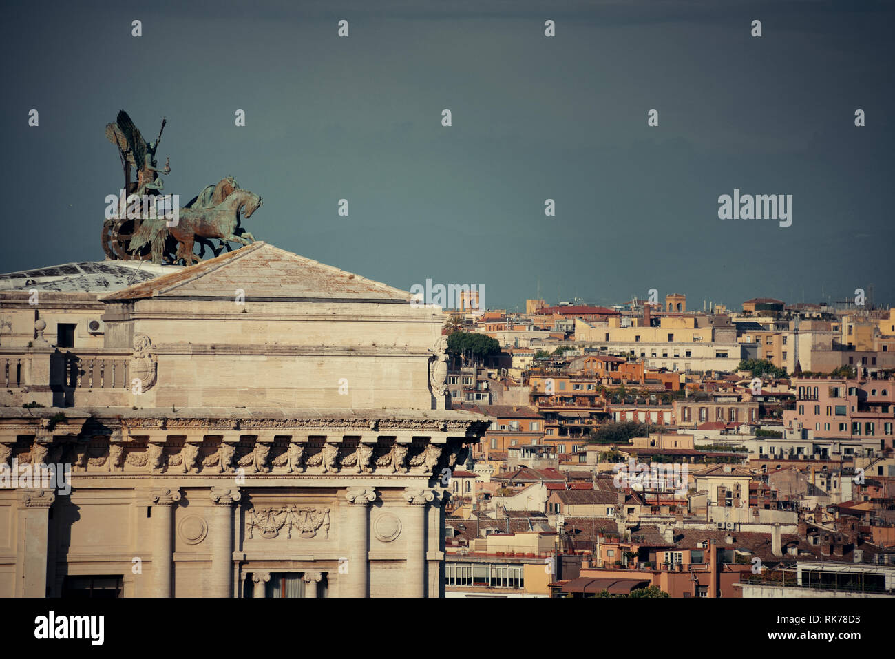 Rome rooftop view with ancient architecture and statue in Italy Stock ...