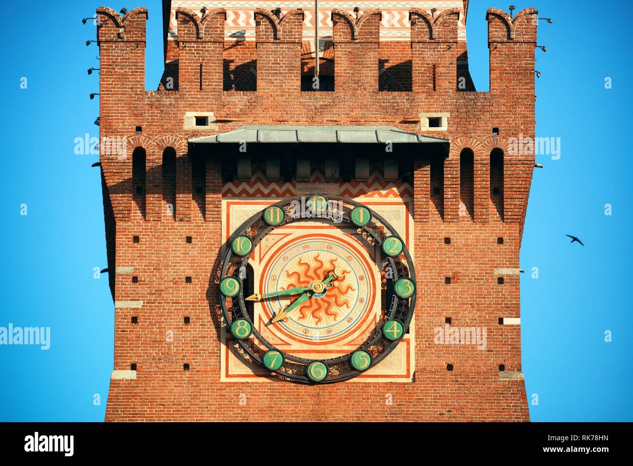 The bell tower closeup of Sforza Castle in Milan, Italy Stock Photo - Alamy