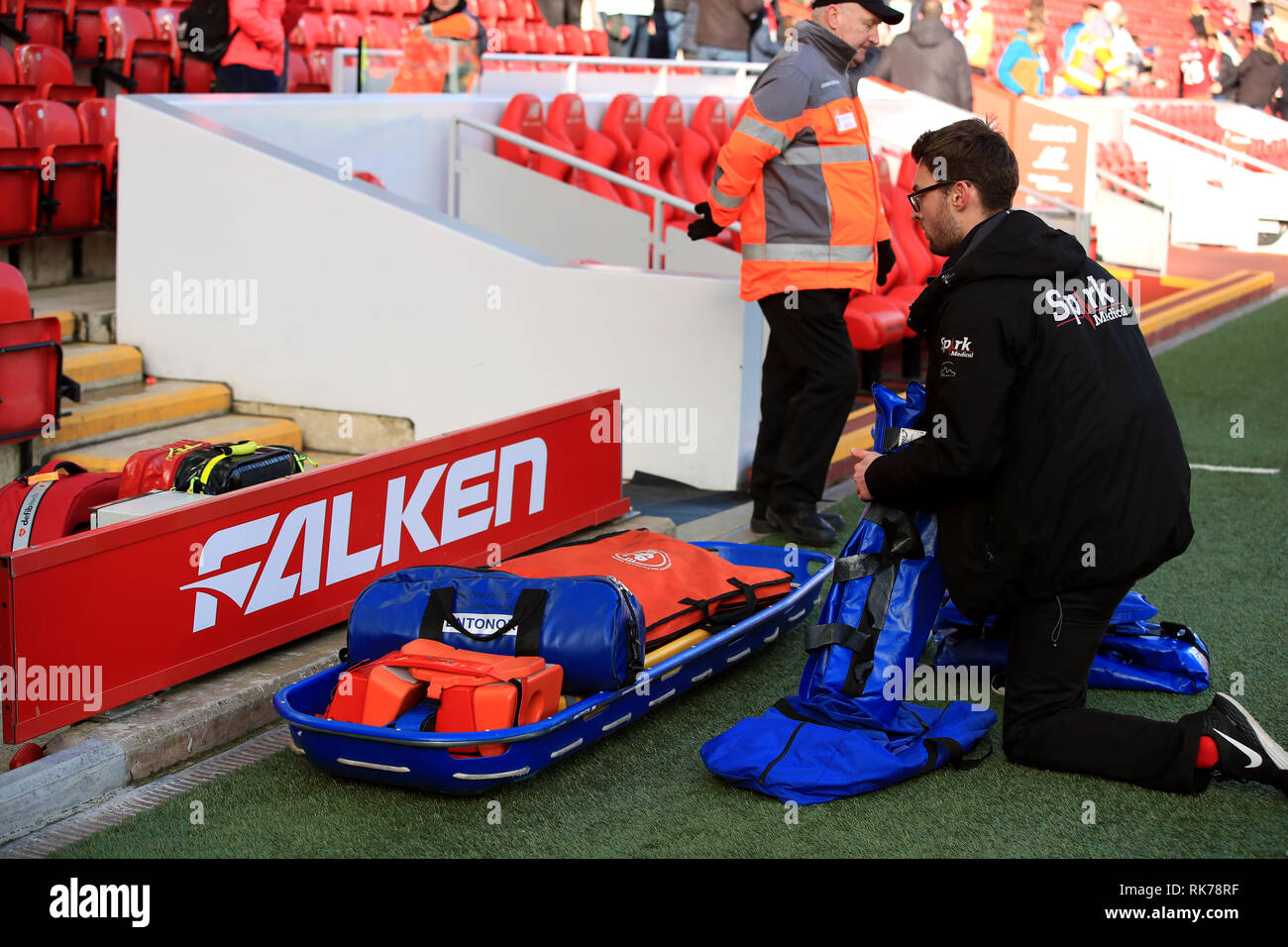 A medic prepares his equipment pitch side before the Premier League ...