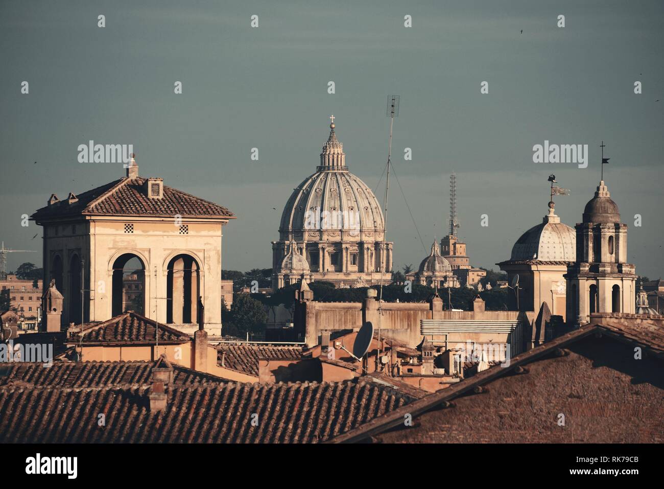 Rooftop view of Rome historical architecture and city skyline. Italy ...